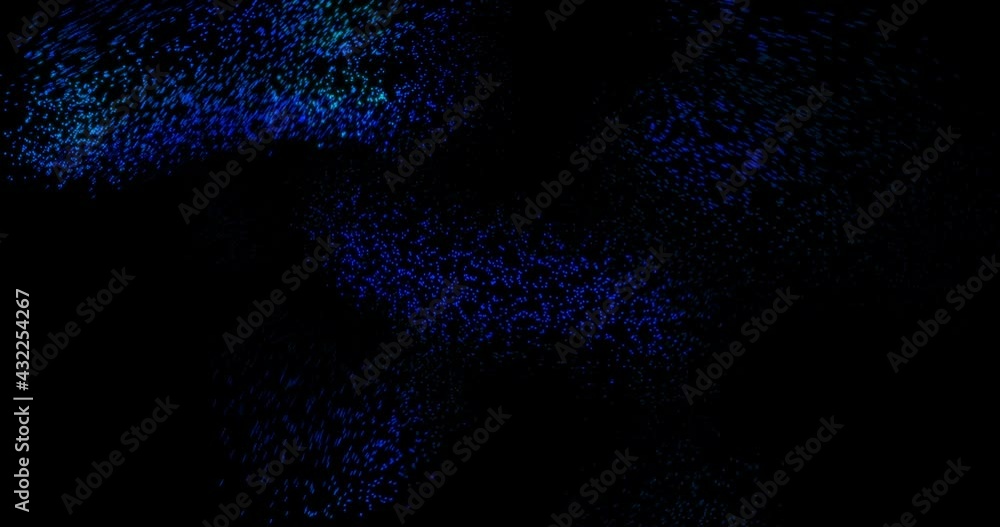 An abstract 3D animation with flowing, floating particles on a black ...