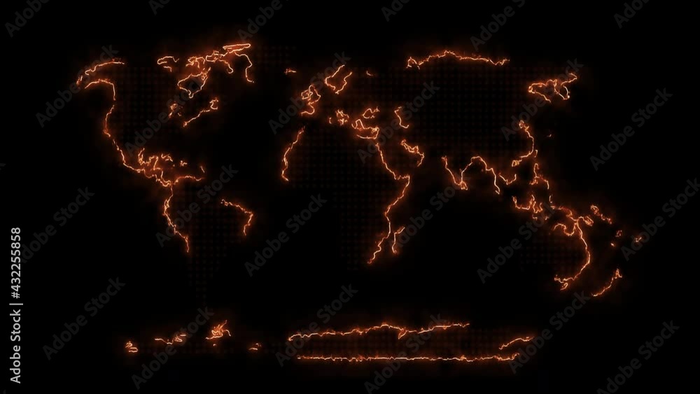 Earth map in burning flames. World outline with fire effects. Global ...
