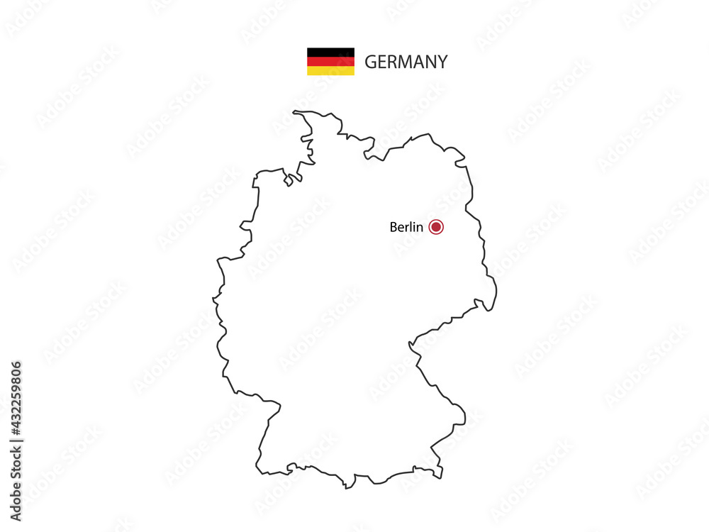 Hand draw thin black line vector of Germany Map with capital city ...