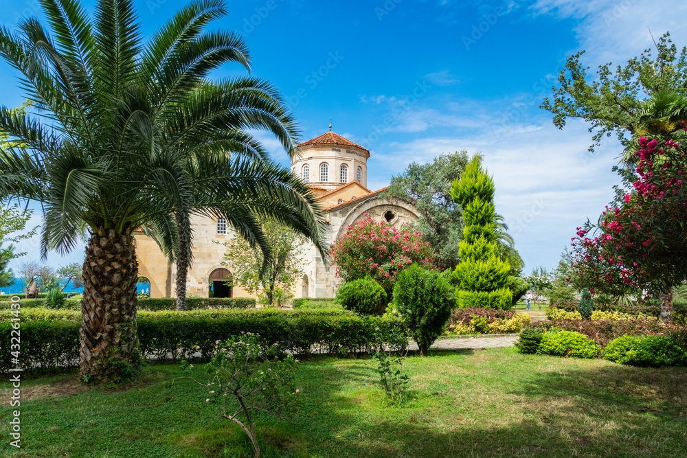 Hagia Sophia in Trabzon, the view of architecture and garden in Trabzon ...