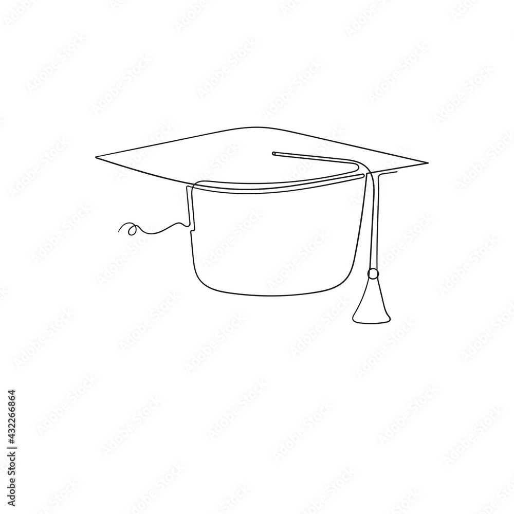 graduation hat illustration in continuous line art style vector ...