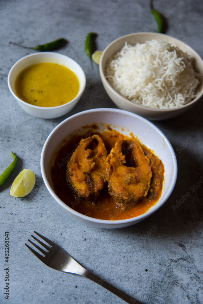 Rohu fish masala or curry, an Indian delicacy. Generally served with ...