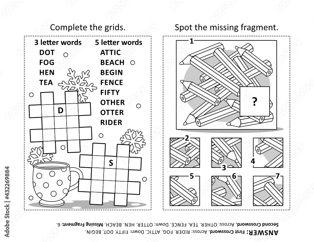 Activity page with two puzzles. Fill-in crossword puzzle or word game ...