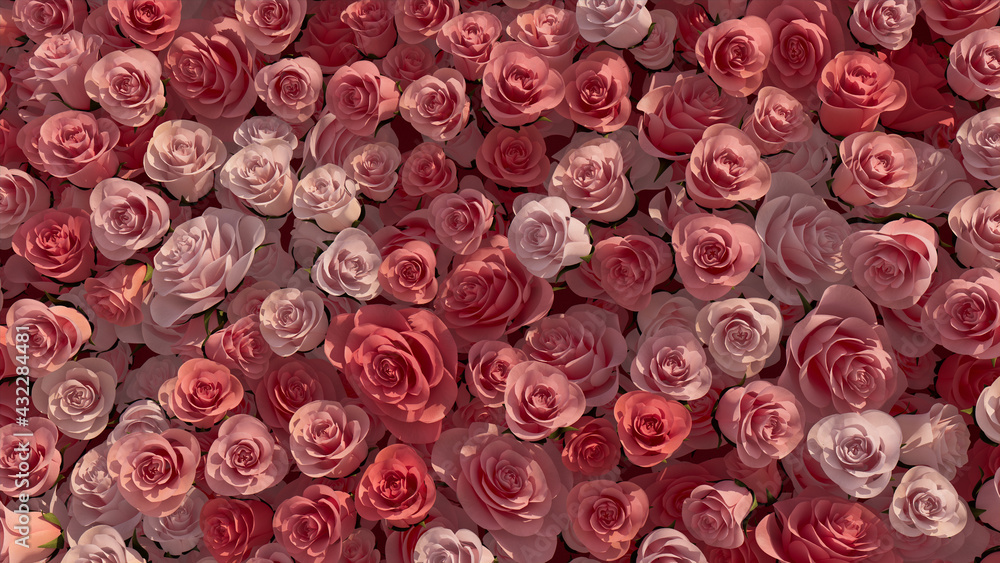 Red, Bright Wall background with Roses. Beautiful, Floral Wallpaper ...