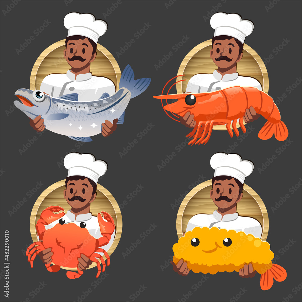Africa chef Serve fresh ingredients. Seafood restaurant logo concept ...