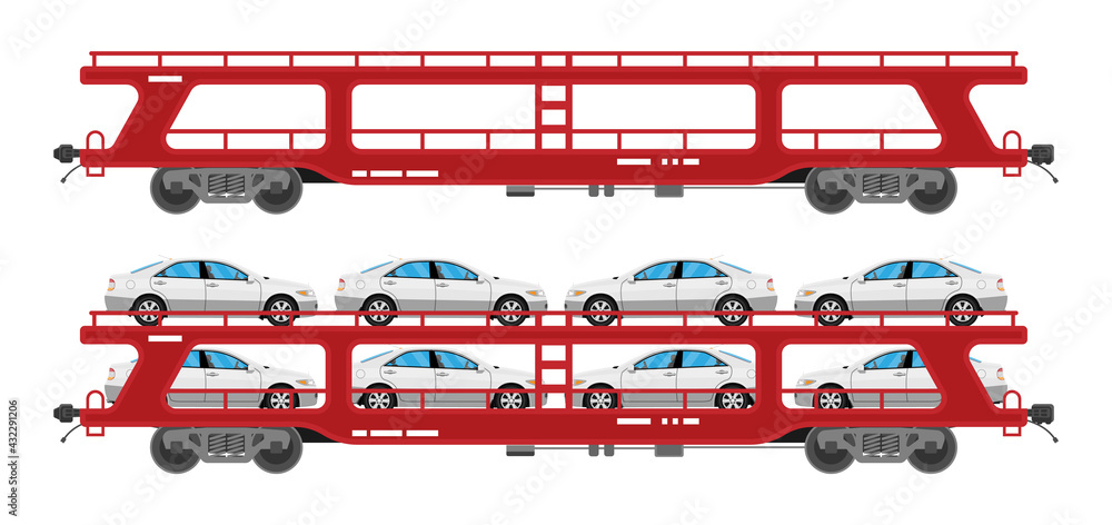 Car carrier wagon isolated on white background. Freight flatcar with ...