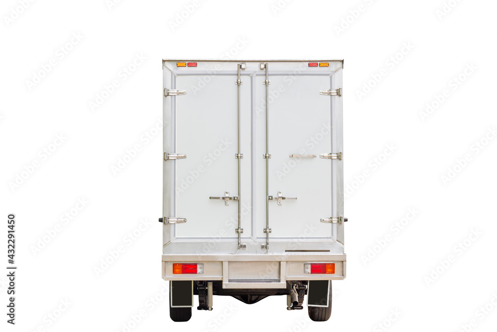 Rearview white delivery van with clipping path on white background ...