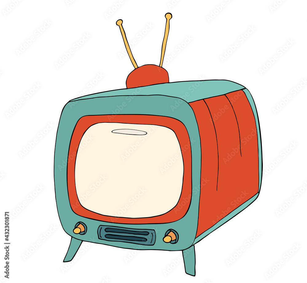 Blank TV display illustration in retro vintage style. Broadcasting or ...
