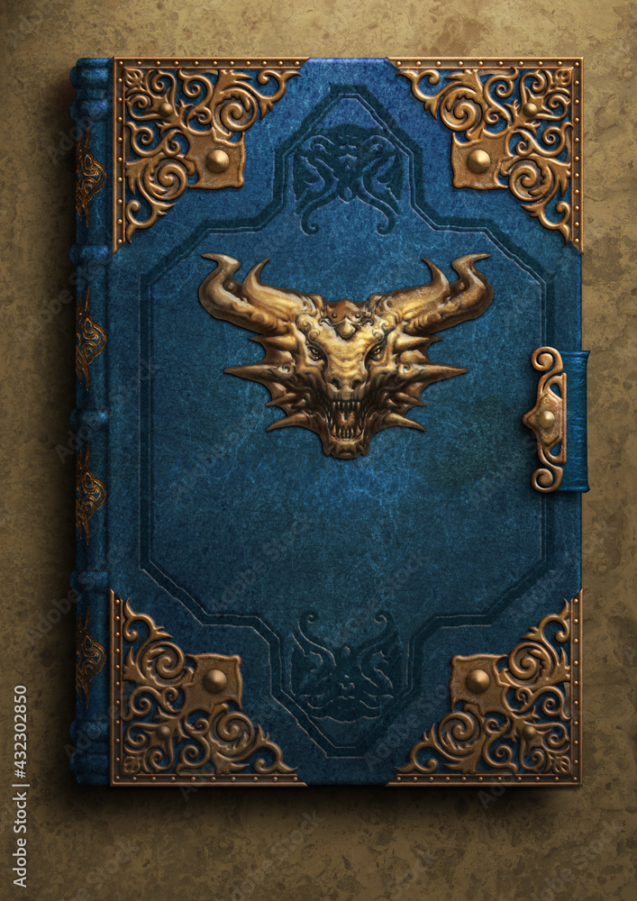 Fantasy book cover with dragon ornament Stock Illustration | Adobe Stock