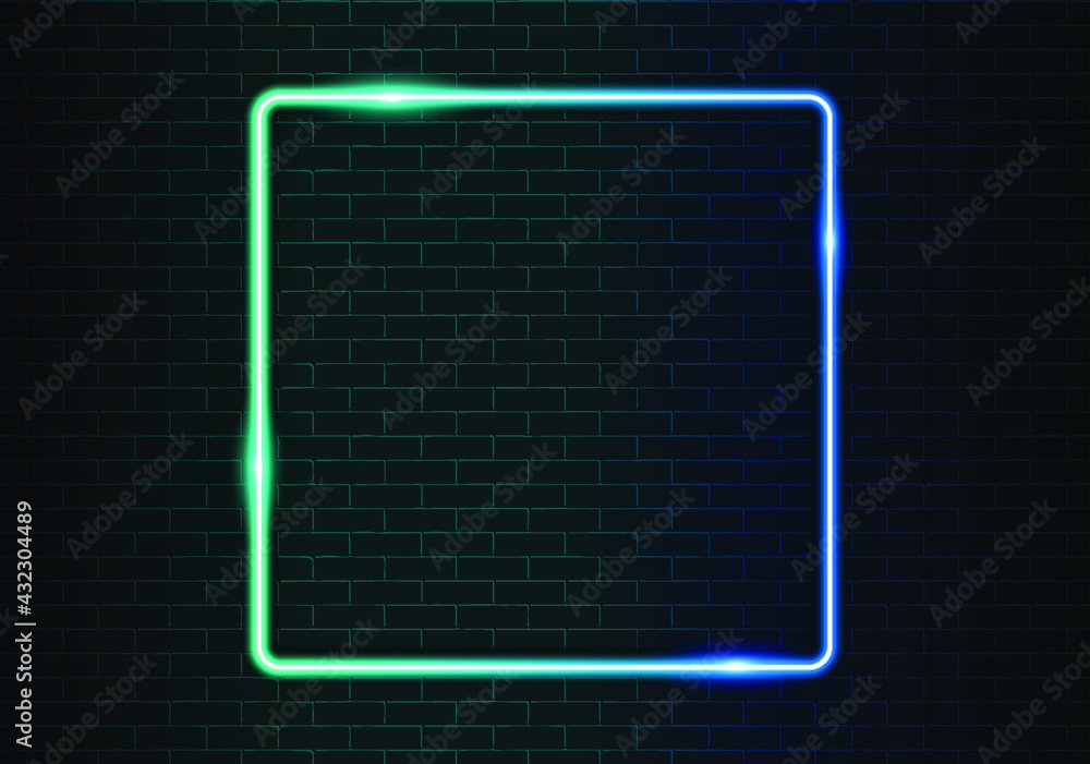 Neon blue light on dark brick wall vector illustration. Neon blue ...