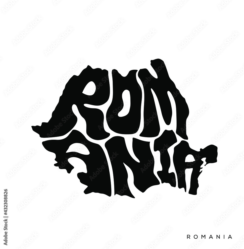 Romania written in Romania's map shape. Romania Map lettering. Happy ...