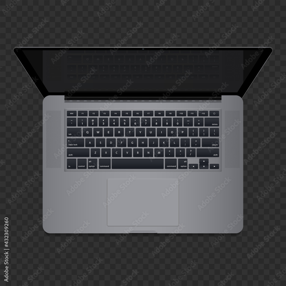 Realistic Space Gray Laptop Computer, Top down view, Keyboard ...