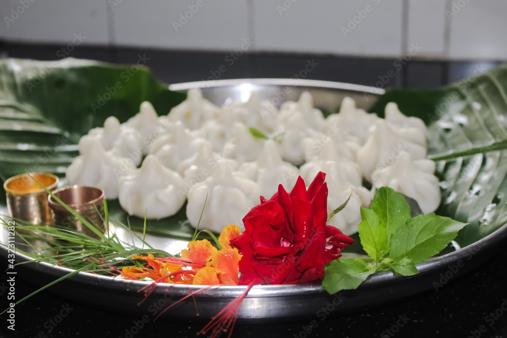 Ukdiche Modak Durva Flowers for Ganpati bappa Stock Photo | Adobe Stock