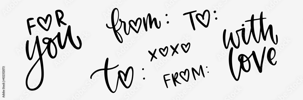 Love gift tags. Lettering style of emotion tags. For you, with love ...