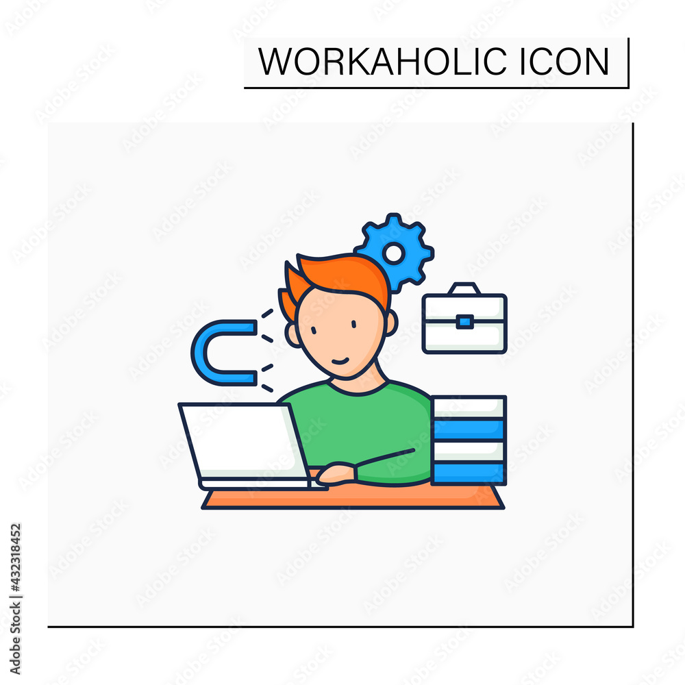 Workaholic color icon. Inability detach from work. Hard working. Work ...