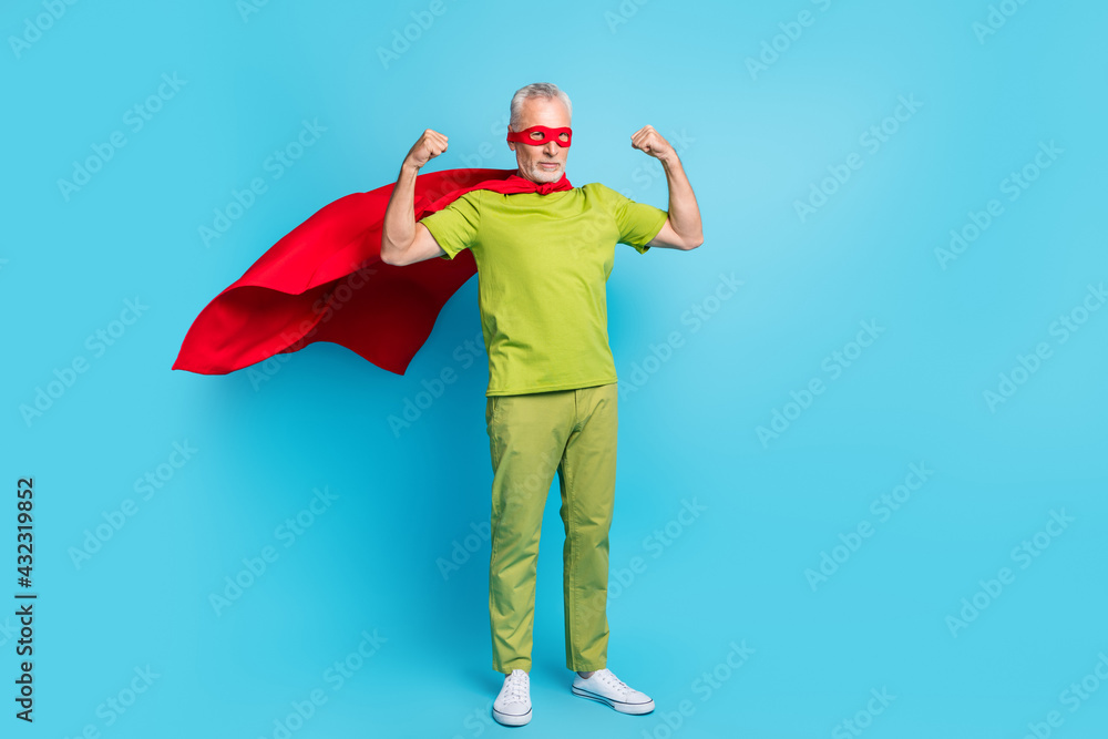Full length body size view of handsome grey-haired superman ...