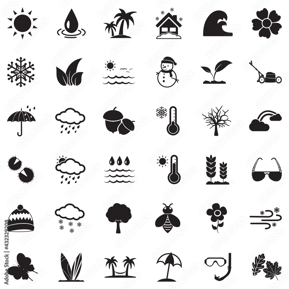 Season Icons. Black Flat Design. Vector Illustration. Stock Vector ...