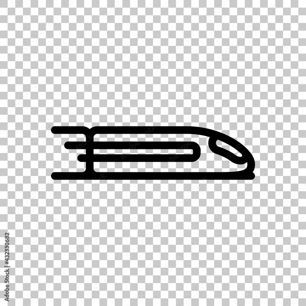 High speed train, railway transport. Black editable linear symbol on ...