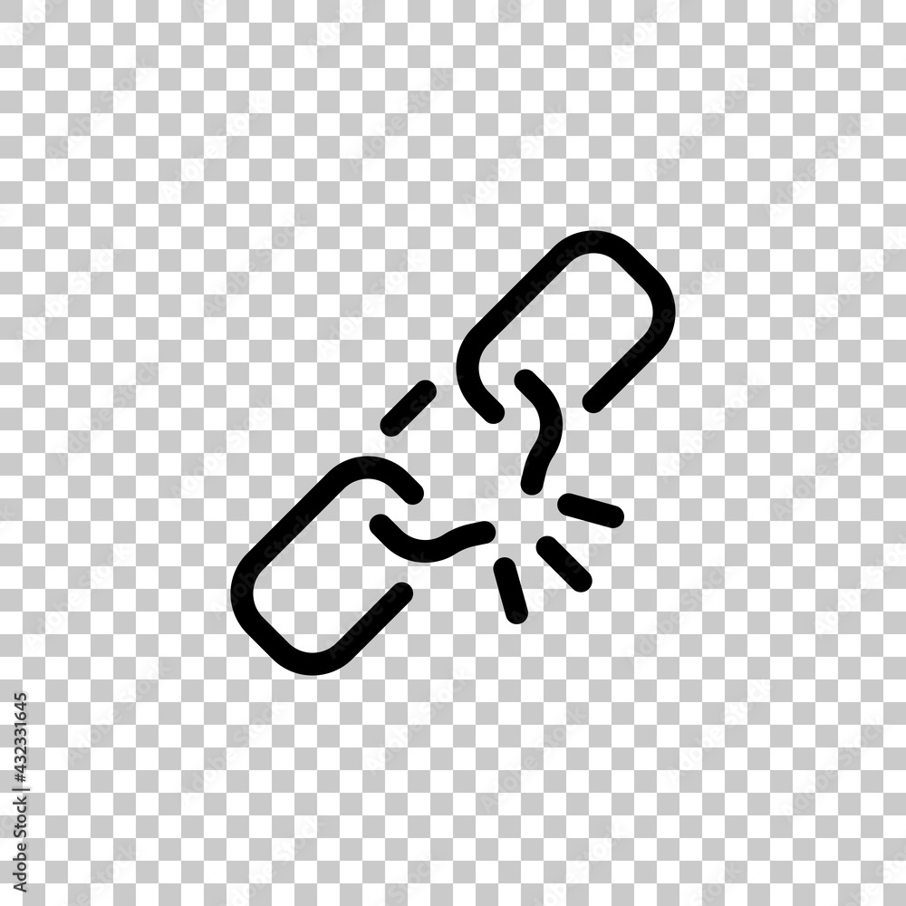 Broken chain, weak security, simple icon. Black editable linear symbol ...