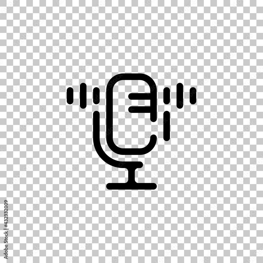 Simple microphone icon, podcast or radio. Black editable linear symbol ...