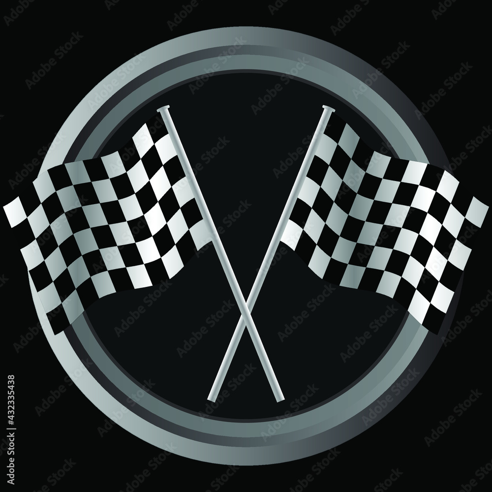 Checkered flag 3D crossed pair vector. Waving checker flags to crown a ...
