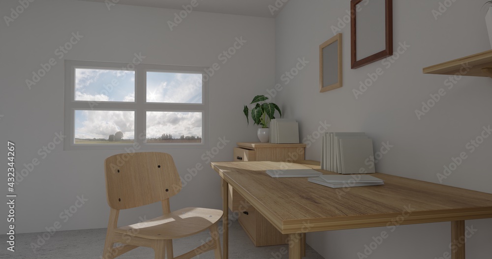 3d render interior room. minimal style design. working desk. home ...
