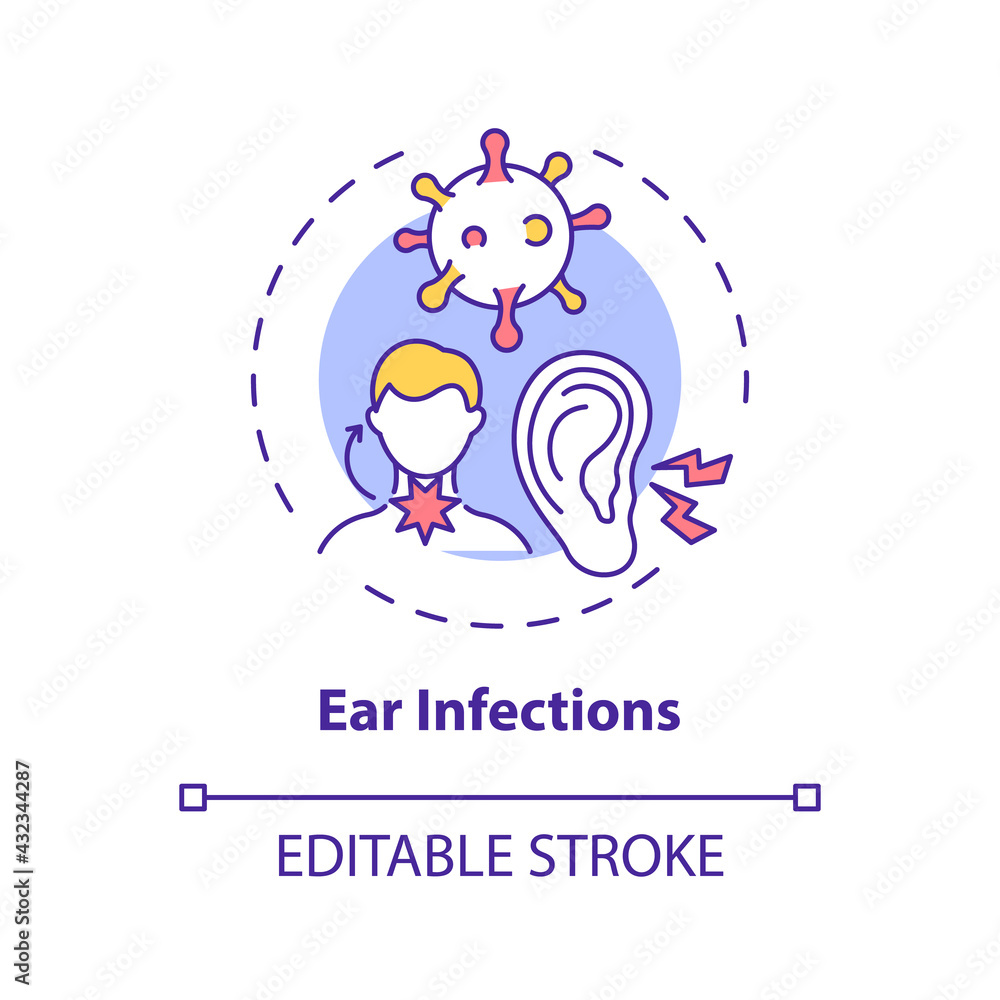 Ear infections concept icon. Acute otitis media idea thin line ...