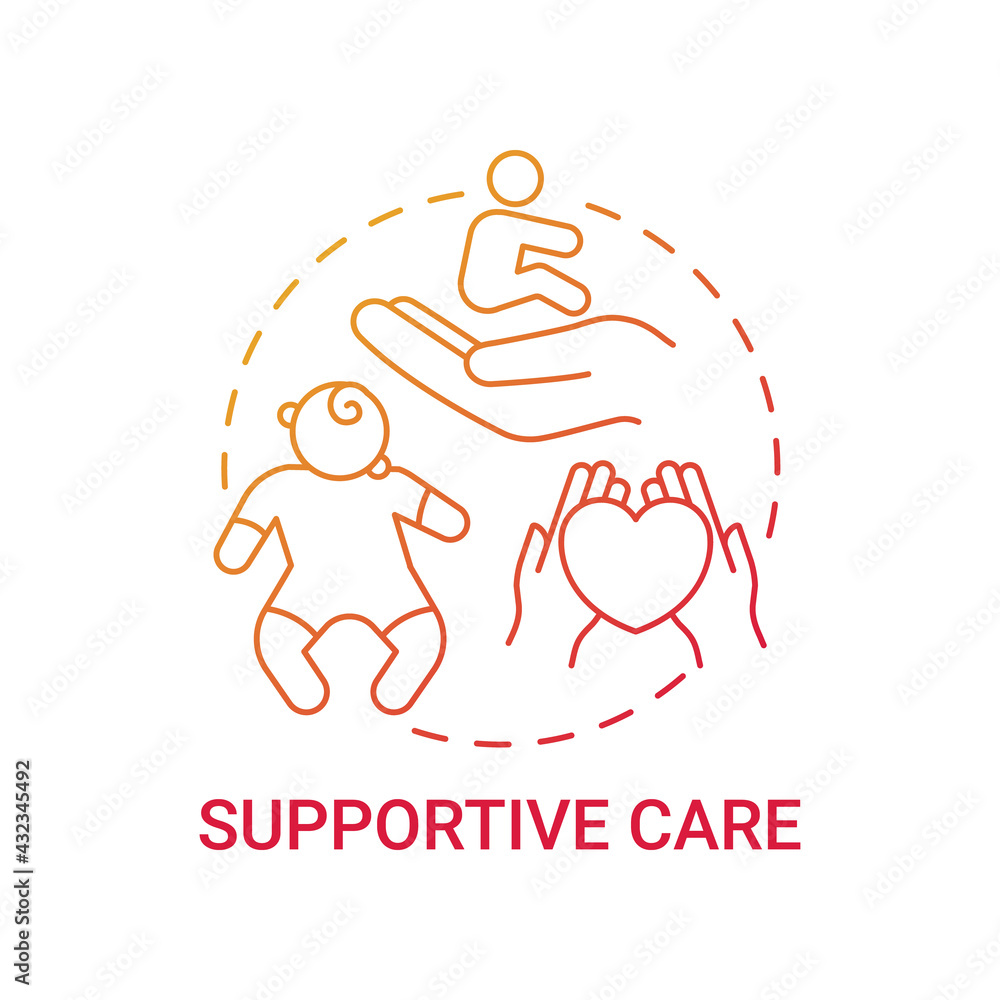Supportive care red gradient concept icon. Healthcare for children with ...