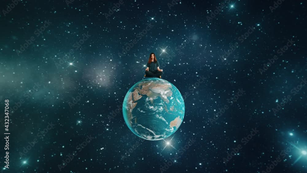 Meditation Over Planet Earth Young Man Yoga Pose In Space. Young man ...