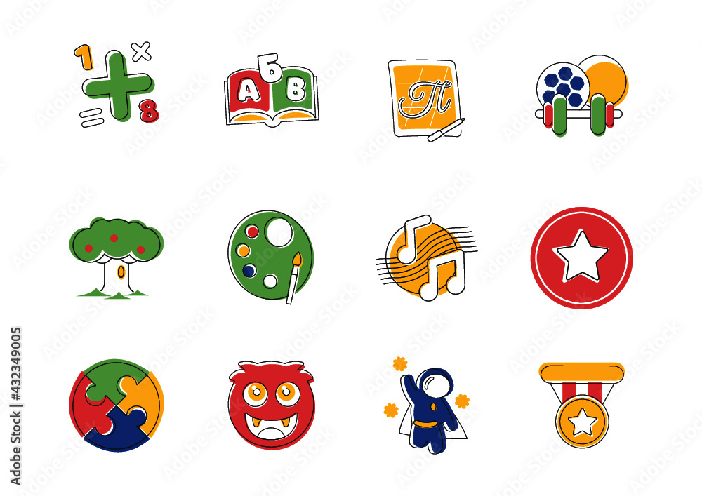 Vector icons for kids, kid's achievements, elementary grade at school ...