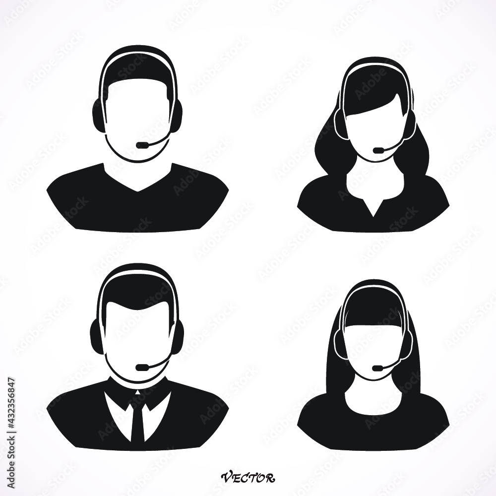 Male and female call center avatars with headset. Client services and ...