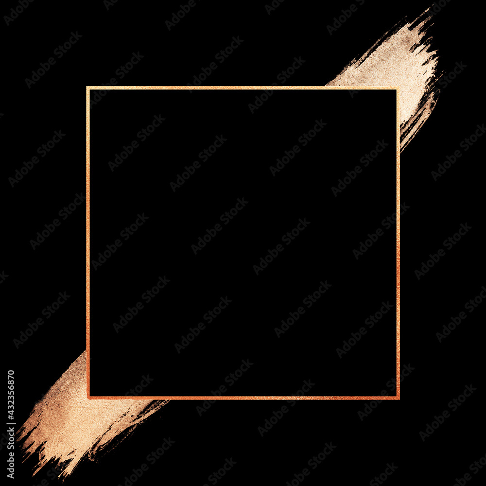 Copper watercolor brush strokes with copper frame, black background ...