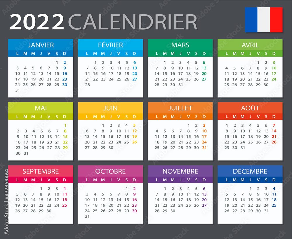 2022 Calendar French - vector illustration. French version Stock Vector ...