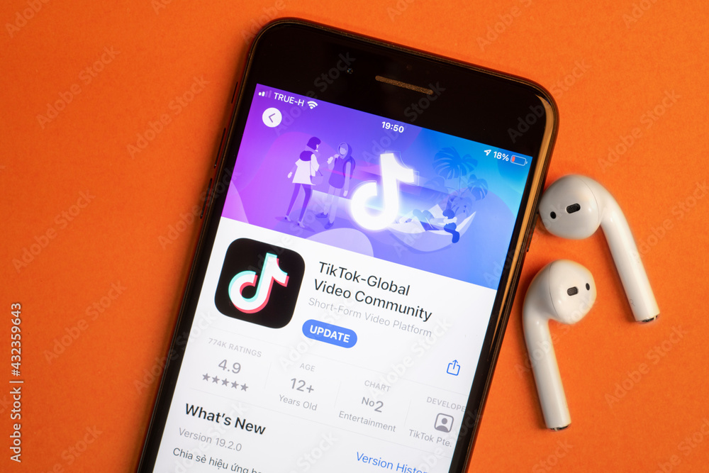 Tik Tok application icon on iPhone 11 pro max screen.Tiktok social ...