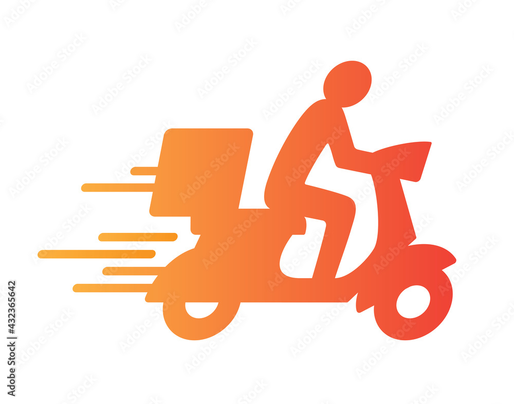 Shipping fast delivery man ridding motorcycle icon symbol, Orange ...