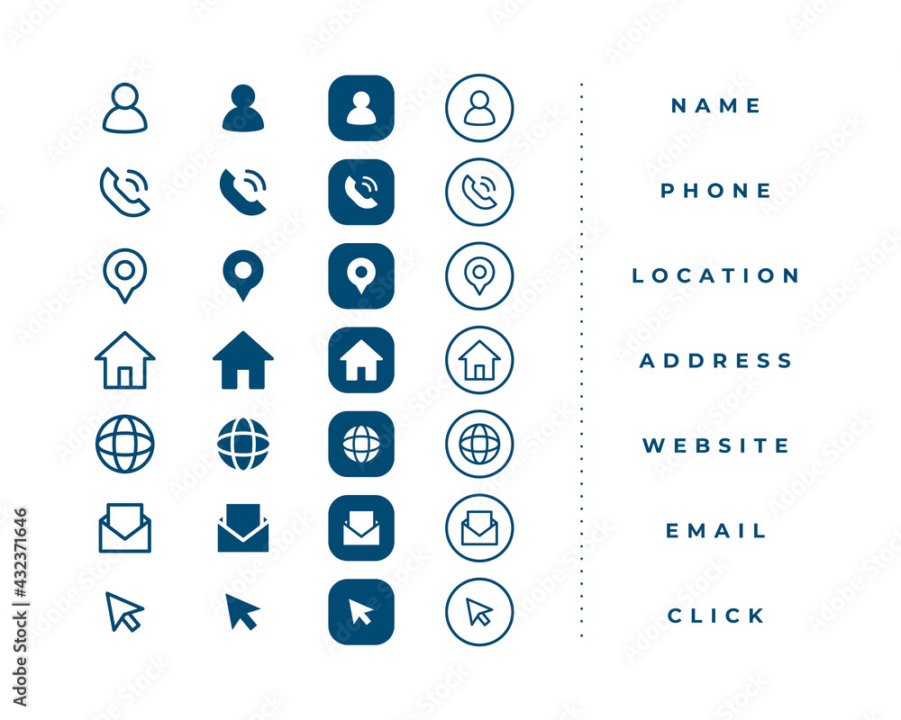 Business Card Icons Set For Contact Information Stock Vector Adobe Stock