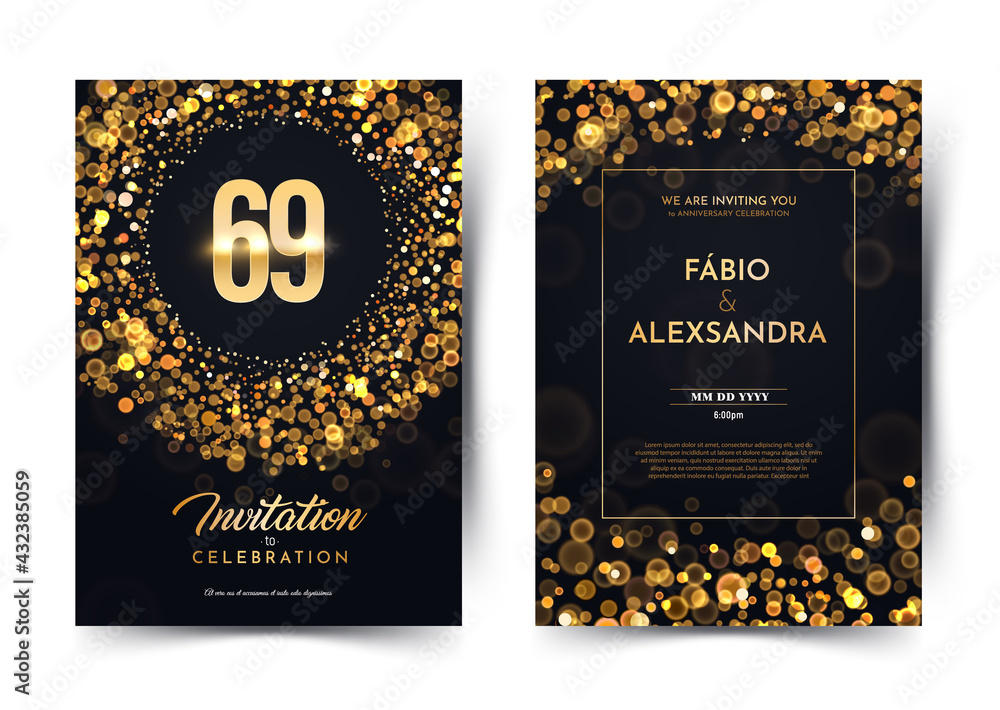 69th years birthday vector black paper luxury invitation double card ...