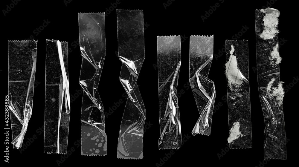 cool set of transparent adhesive tape or strips isolated on black ...