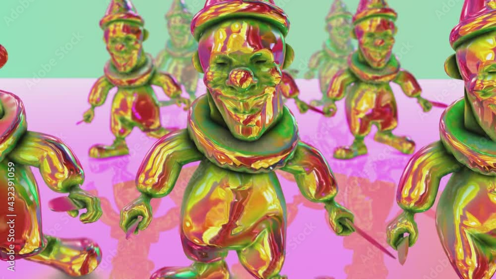 Seamless animation of horror clowns walking with knives. Scary ...