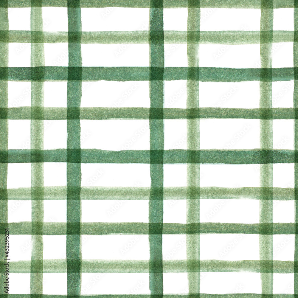 Hand drawn watercolor seamless checkered pattern in green colors. Stock ...
