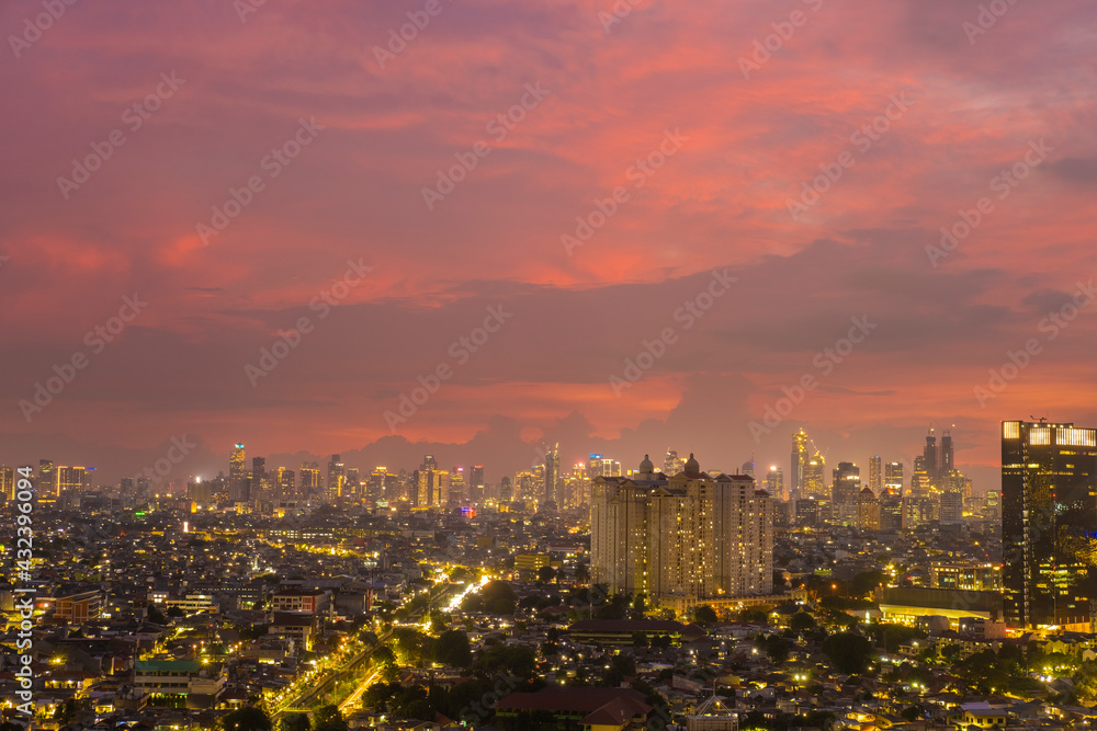 Beautiful Scenery of Jakarta Skyline from Kemayoran during sunrise and ...