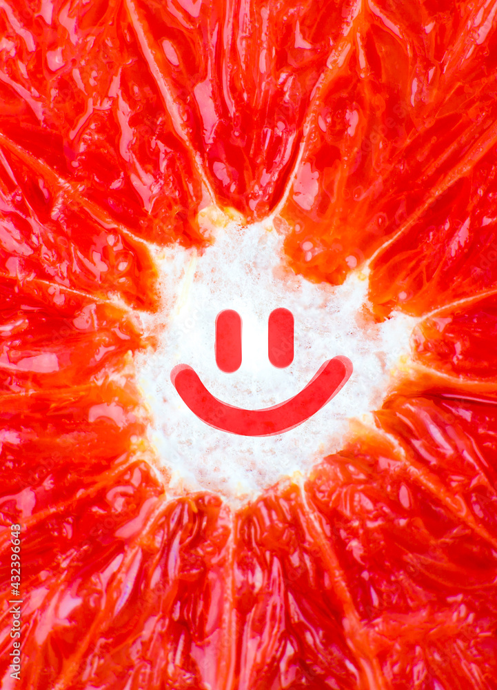 Smile on Grapefruit background. Citrus close up photo. Healthy ...