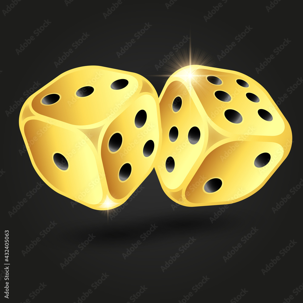 Gold dice isolated on black background. Vector illustration Stock ...