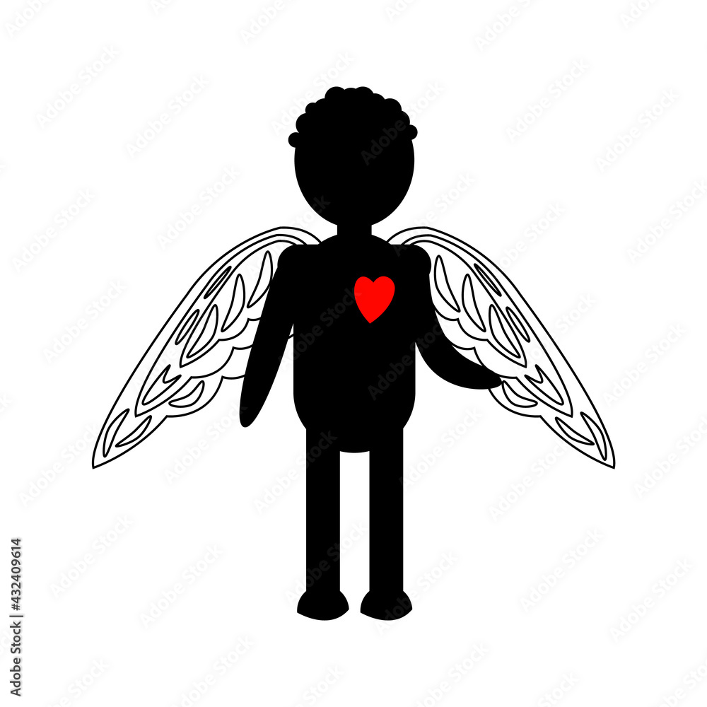 Black angel with red heart on white background. No racism, love and ...