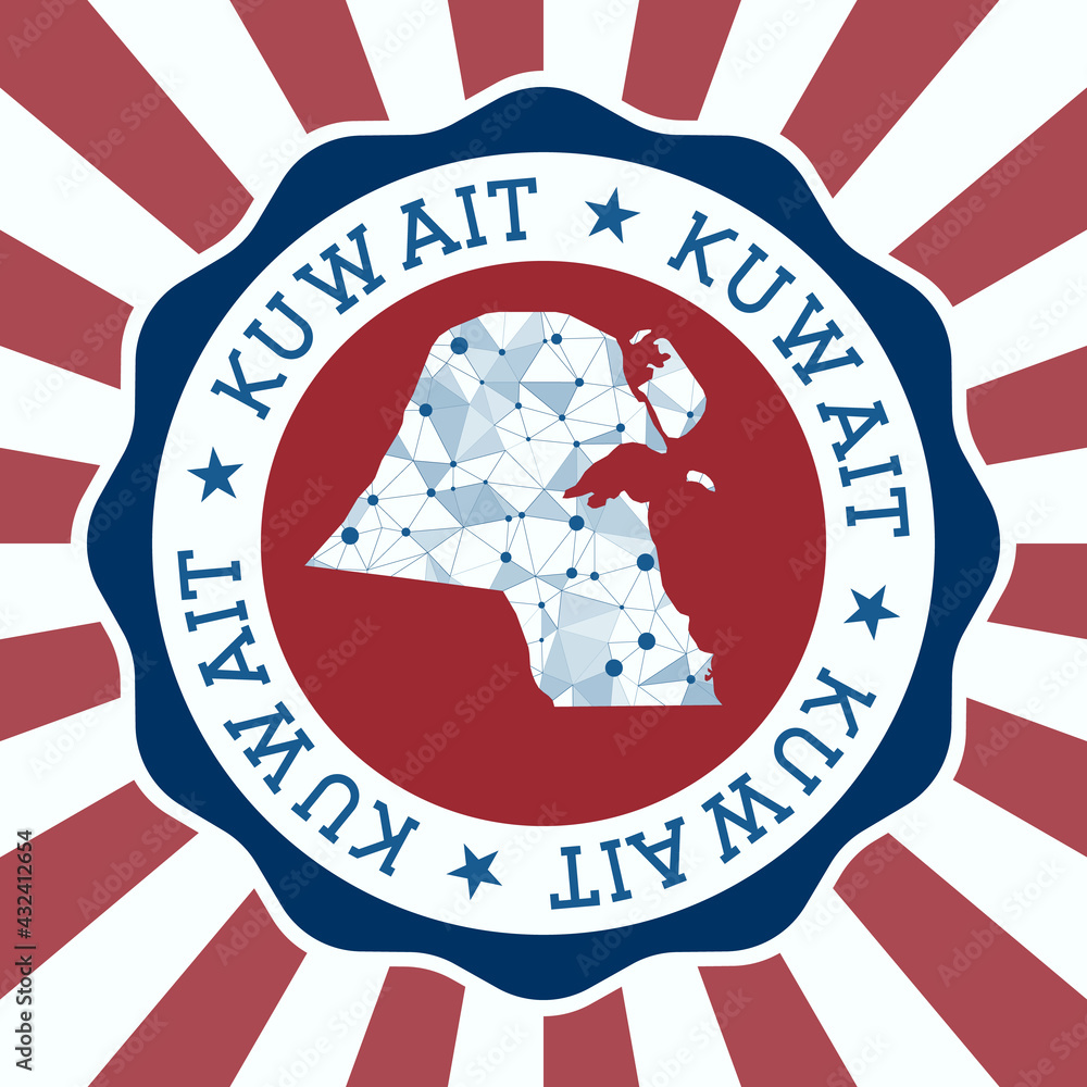 Kuwait Badge. Round logo of country with triangular mesh map and radial ...