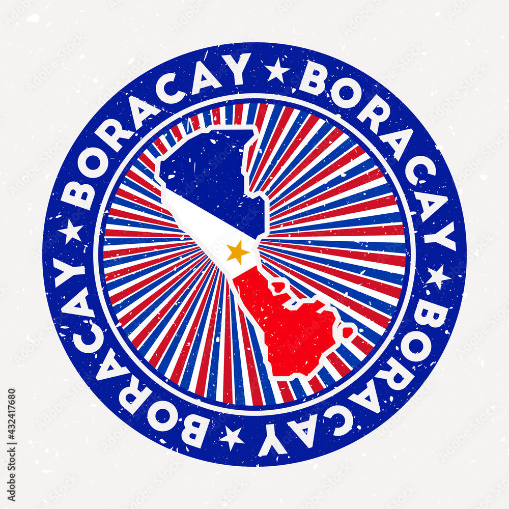 Boracay round stamp. Logo of island with flag. Vintage badge with ...