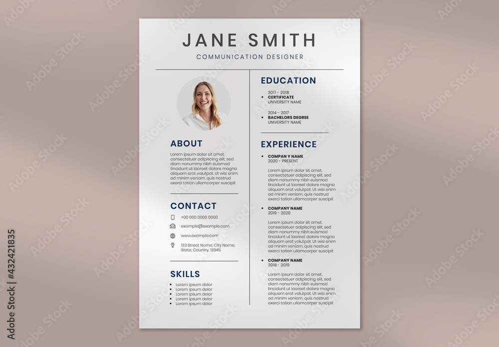 Minimal Resume Layout Stock Template | Adobe Stock