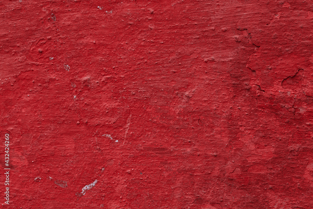 Texture of the red stucco wall with scratches, cracks, dust, crevices ...