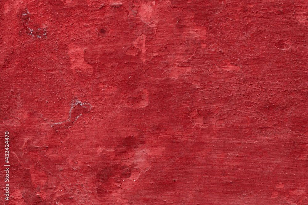 Texture of the red stucco wall with scratches, cracks, dust, crevices ...