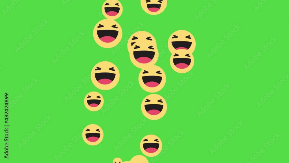 Happy emoticon smile emotion emoji on a green background move up frames ...
